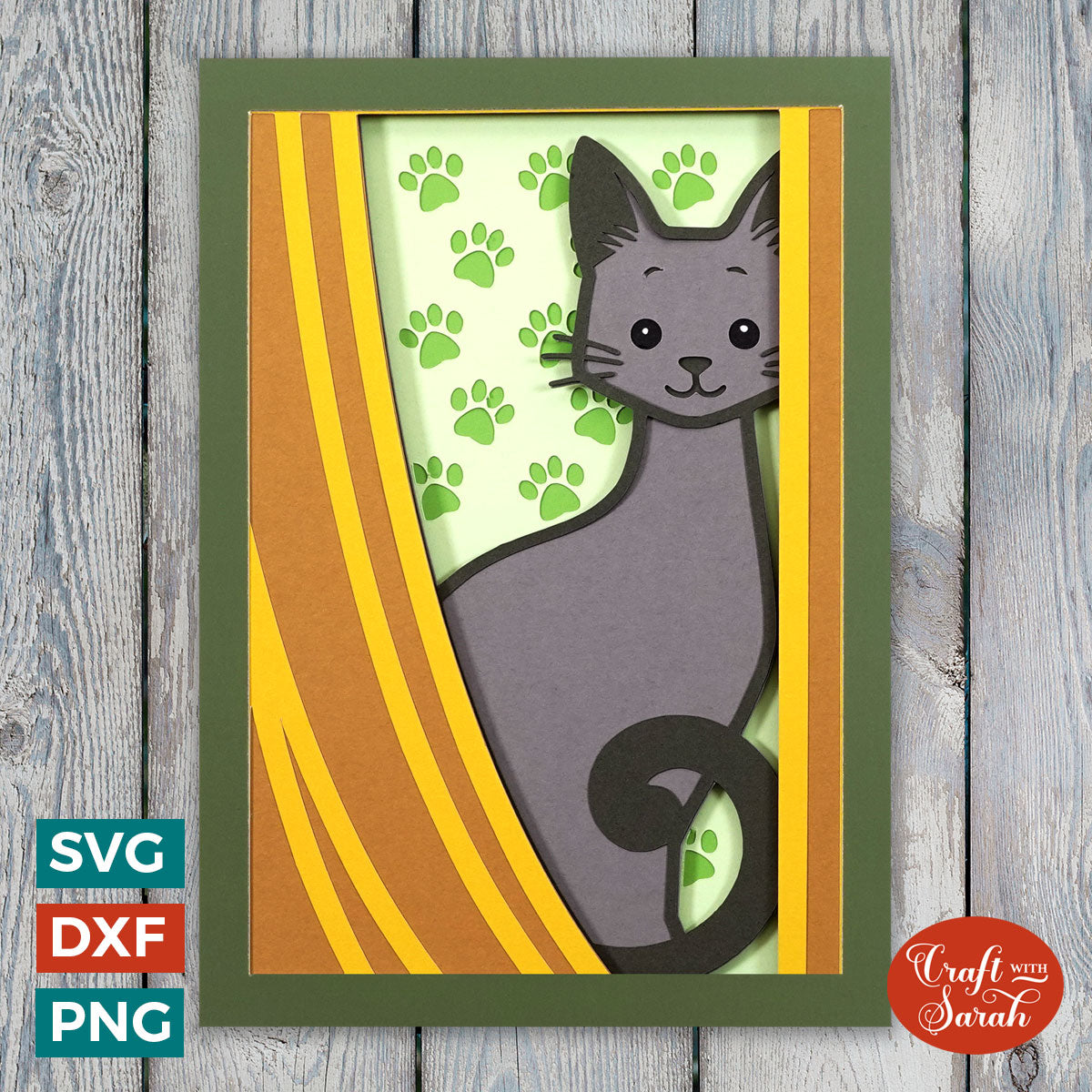 Cat & Curtain Card SVG | Layered Pet Cat Greetings Card Cutting File ...